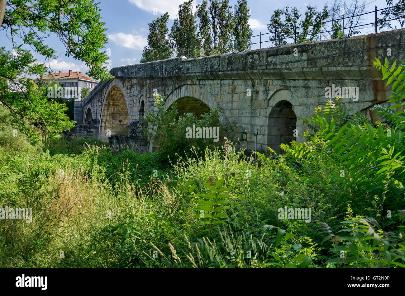 Medieval one hundred meter long stone Kadin bridge build over the river ...