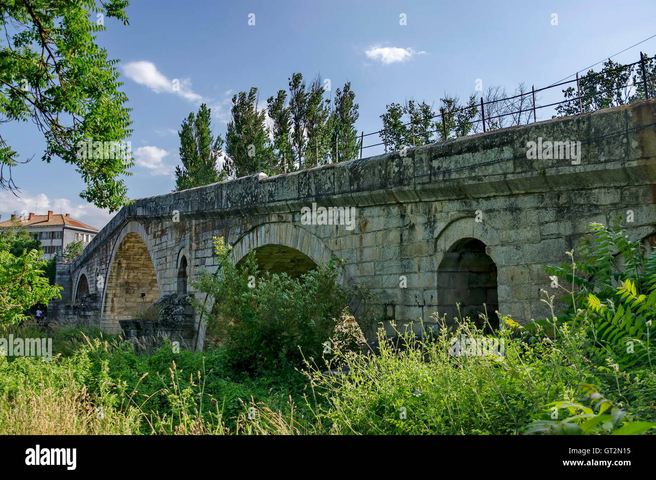Medieval one hundred meter long stone Kadin bridge build over the river ...