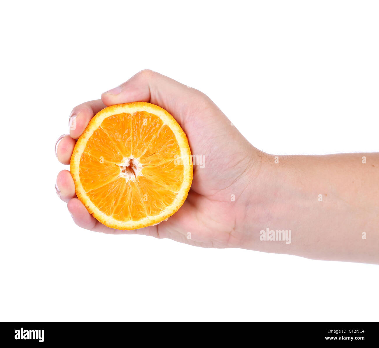 Human hand holding half orange hi-res stock photography and images - Alamy