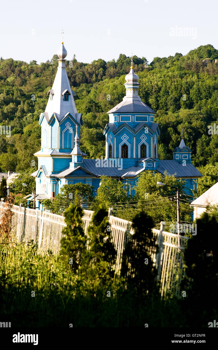 The old church of blue in the park Stock Photo - Alamy