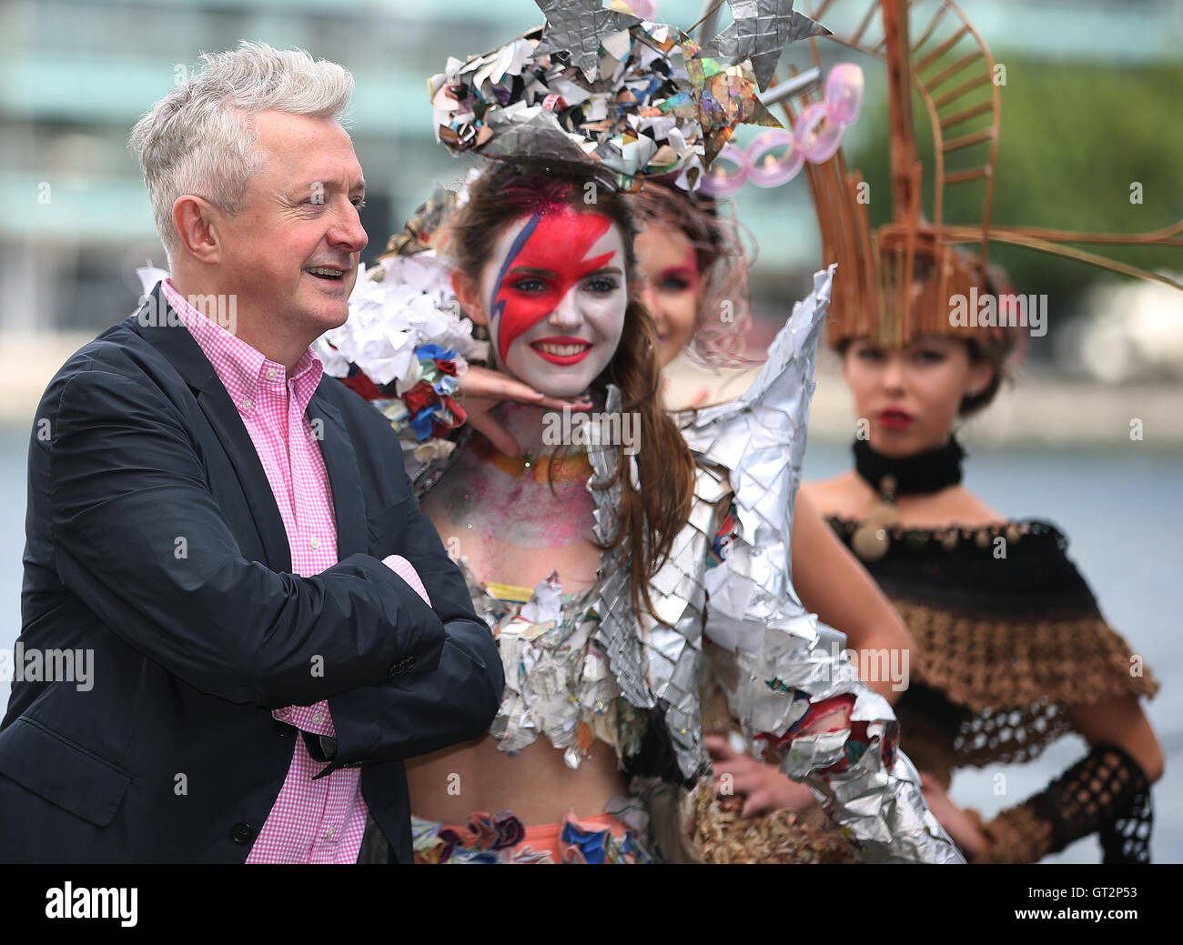 Judge Louis Walsh stands with winners of the 2016 Junk Kouture contest ...