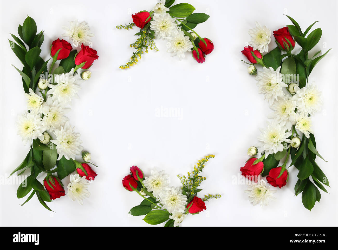 Top view of beautiful flowers arrangement on white isolated background ...
