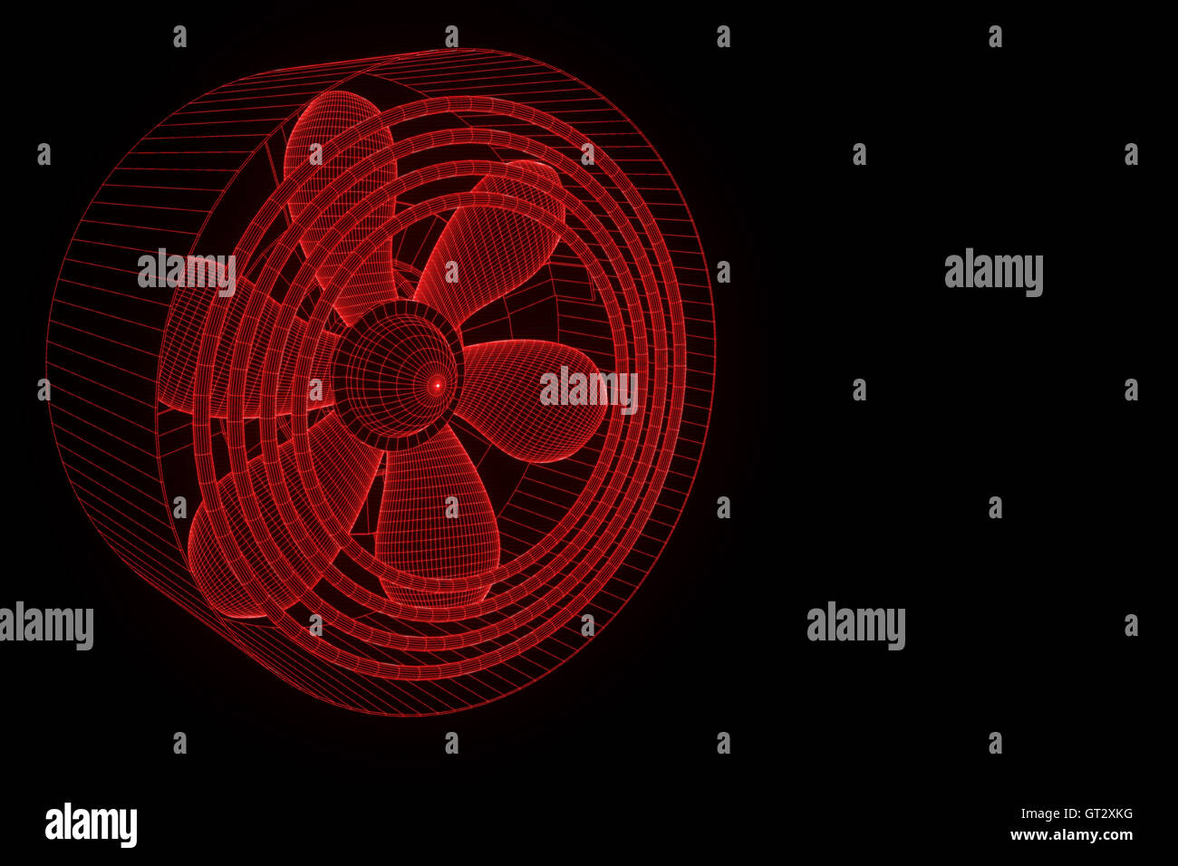 Rotation Fan Turbine in Hologram Wireframe Style. Nice 3D Rendering ...