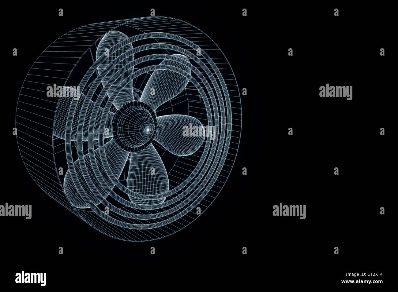 Rotation Fan Turbine in Hologram Wireframe Style. Nice 3D Rendering ...