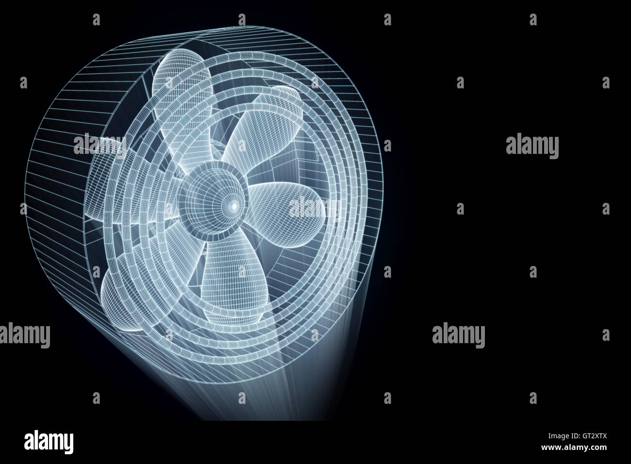 Rotation Fan Turbine in Hologram Wireframe Style. Nice 3D Rendering ...