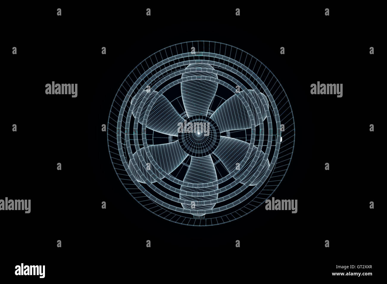 Rotation Fan Turbine in Hologram Wireframe Style. Nice 3D Rendering ...