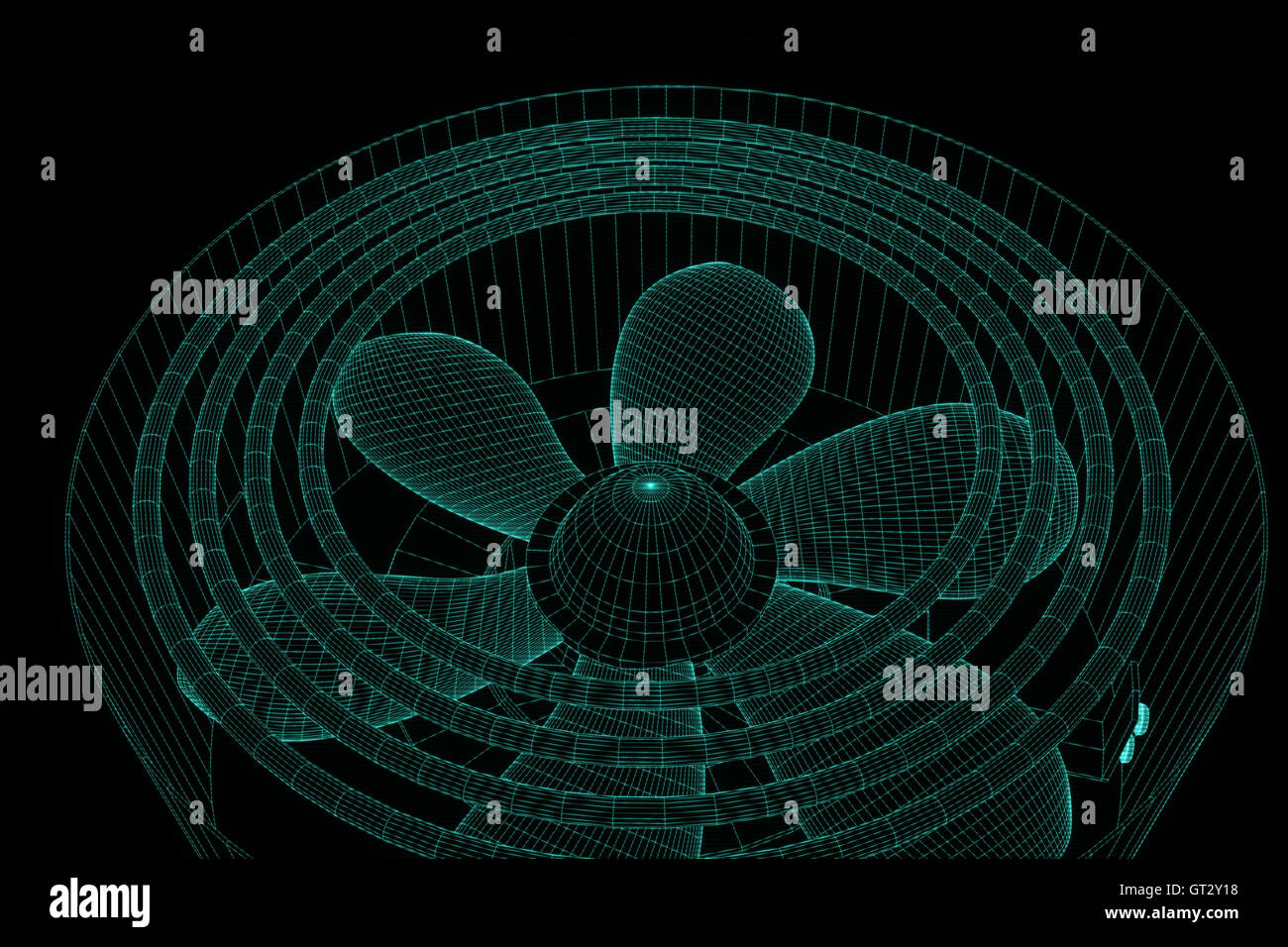 Rotation Fan Turbine in Hologram Wireframe Style. Nice 3D Rendering ...