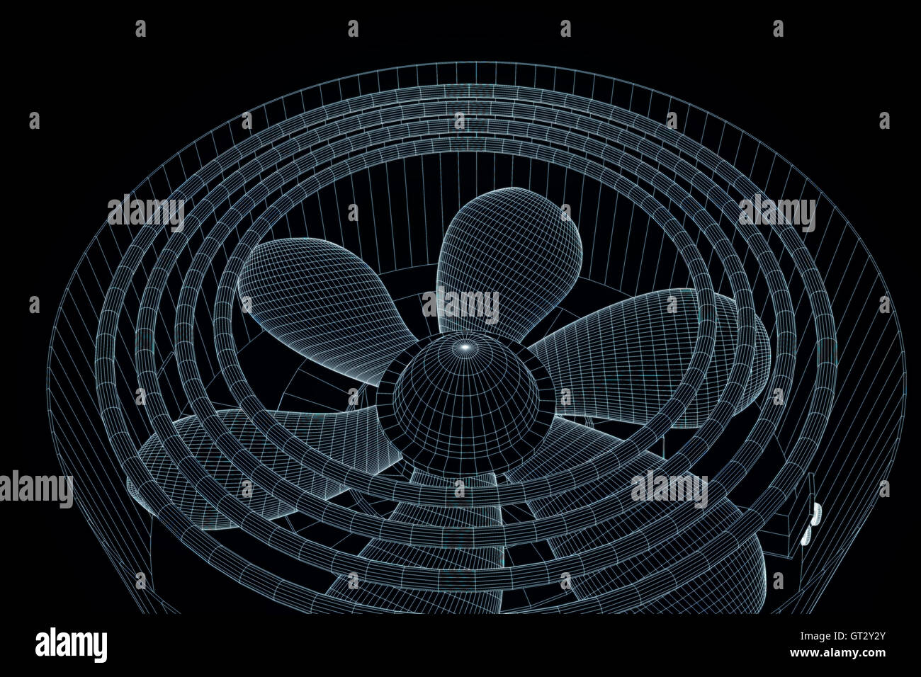 Rotation Fan Turbine in Hologram Wireframe Style. Nice 3D Rendering ...