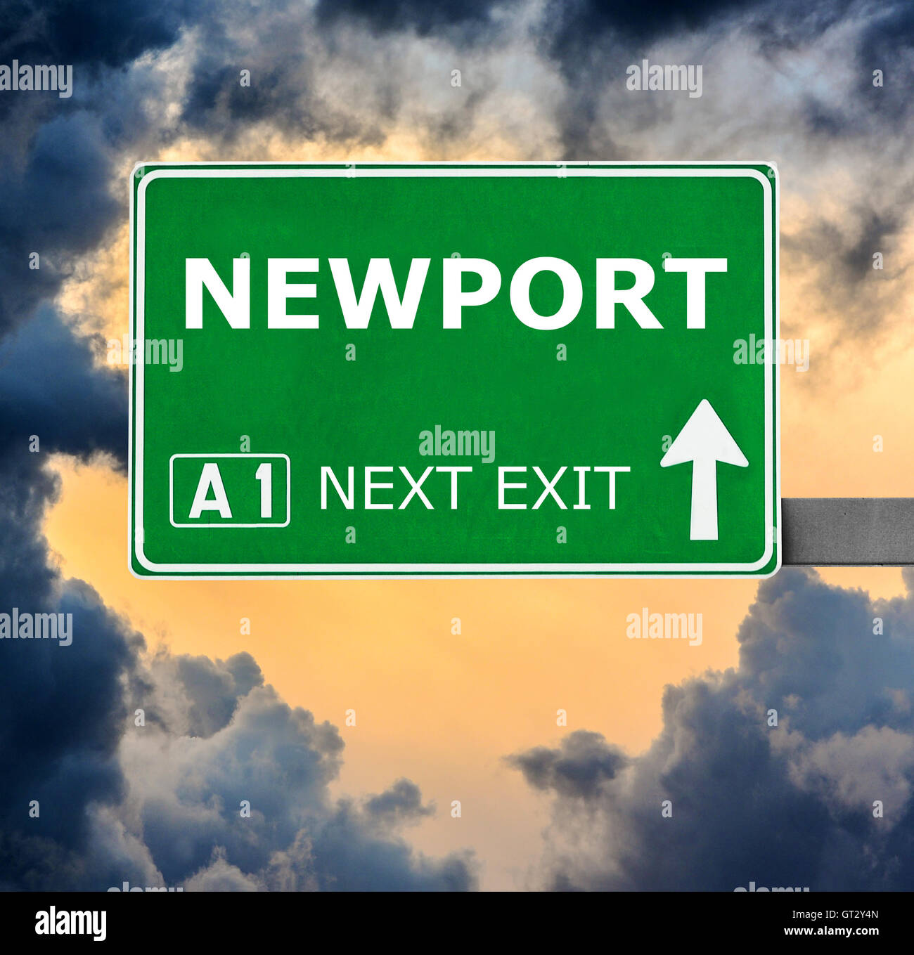 NEWPORT road sign against clear blue sky Stock Photo - Alamy
