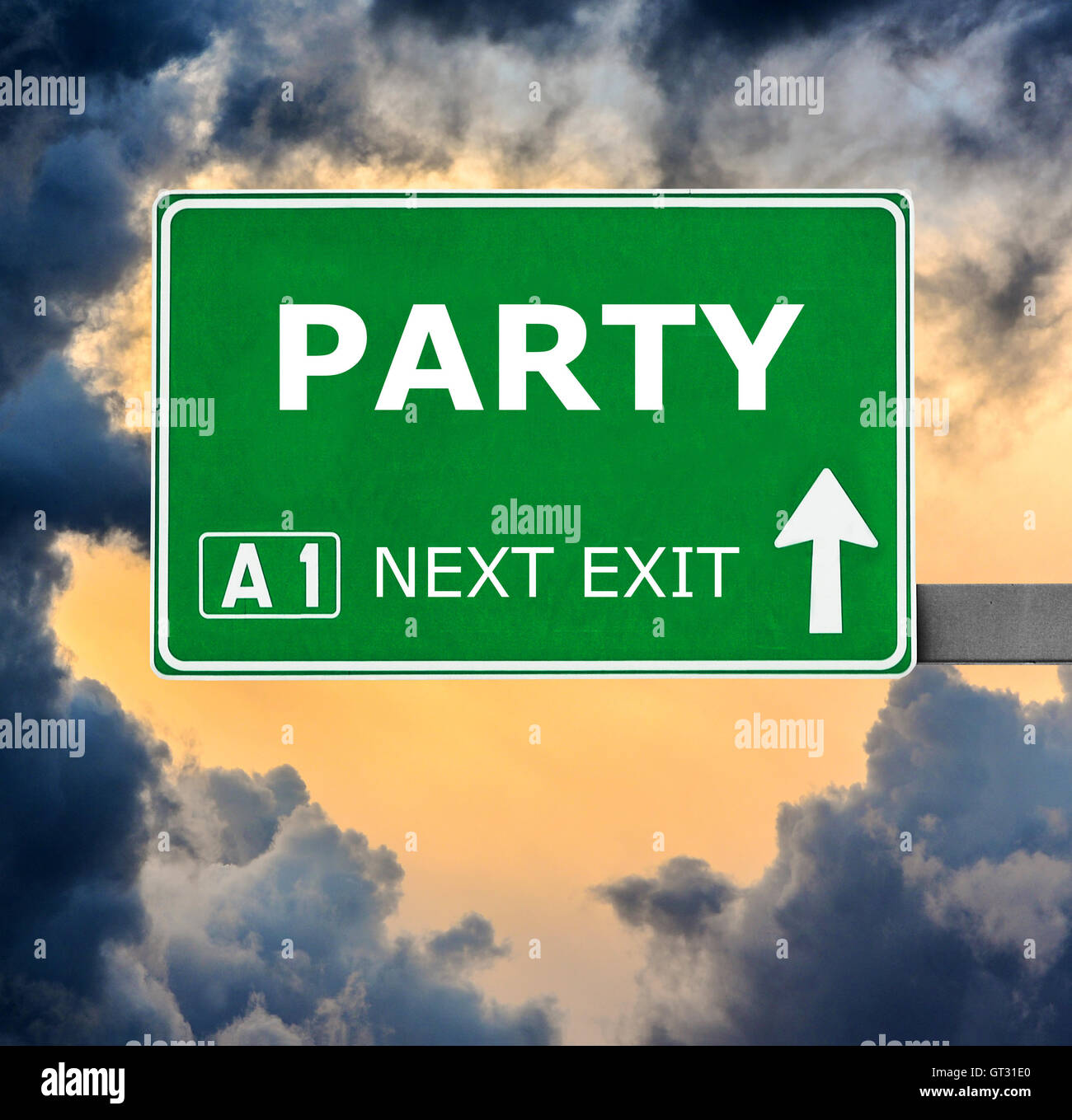 PARTY road sign against clear blue sky Stock Photo - Alamy