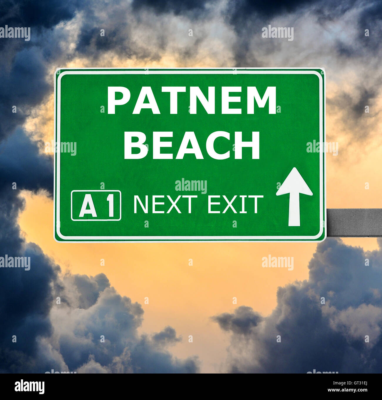 PATNEM BEACH road sign against clear blue sky Stock Photo - Alamy