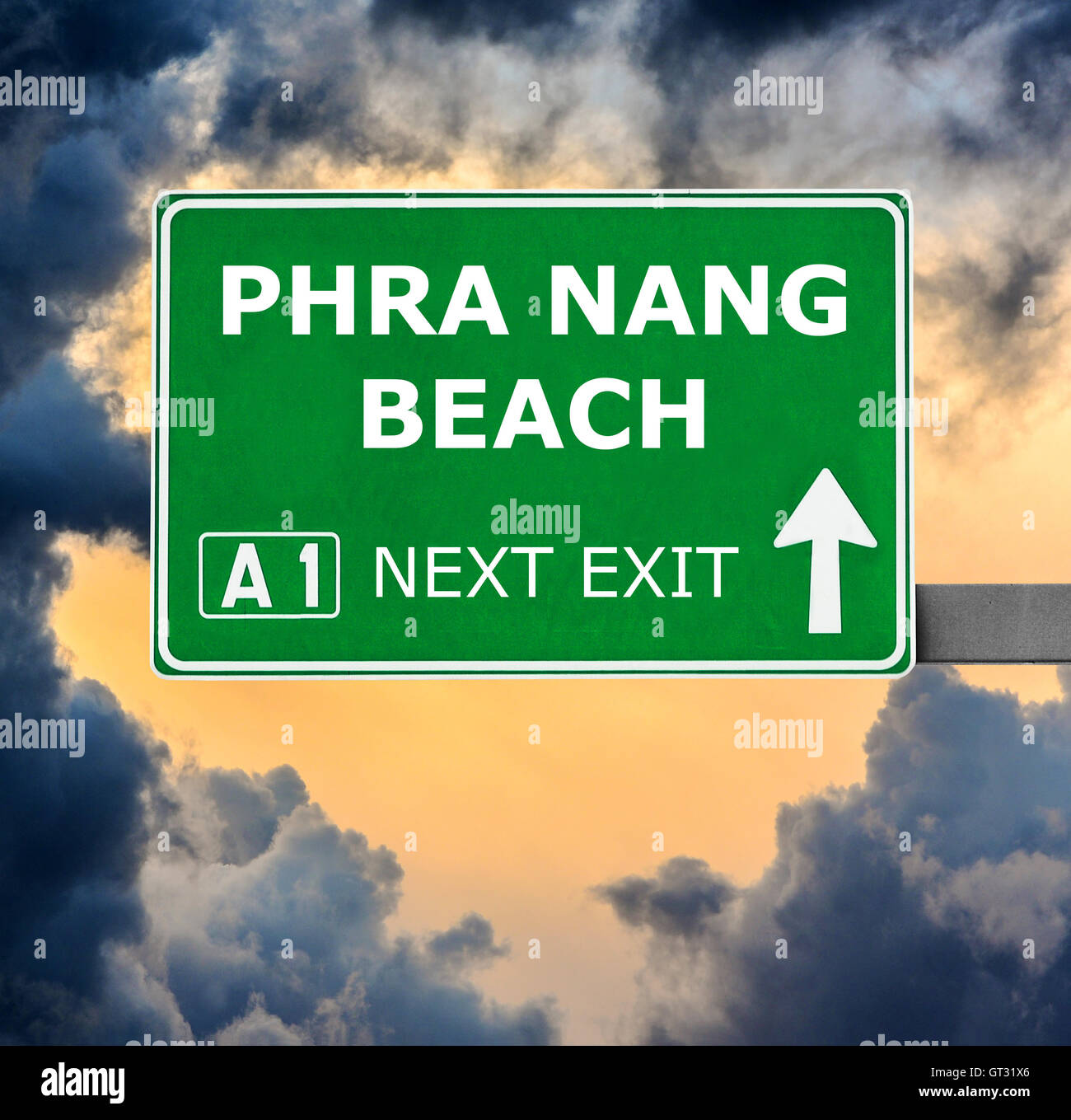PHRA NANG BEACH road sign against clear blue sky Stock Photo - Alamy