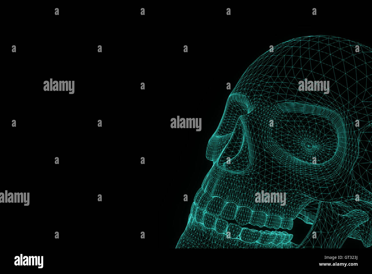 Human Skull 3D Wireframe Hologram in Motion. Nice 3D Rendering Stock ...