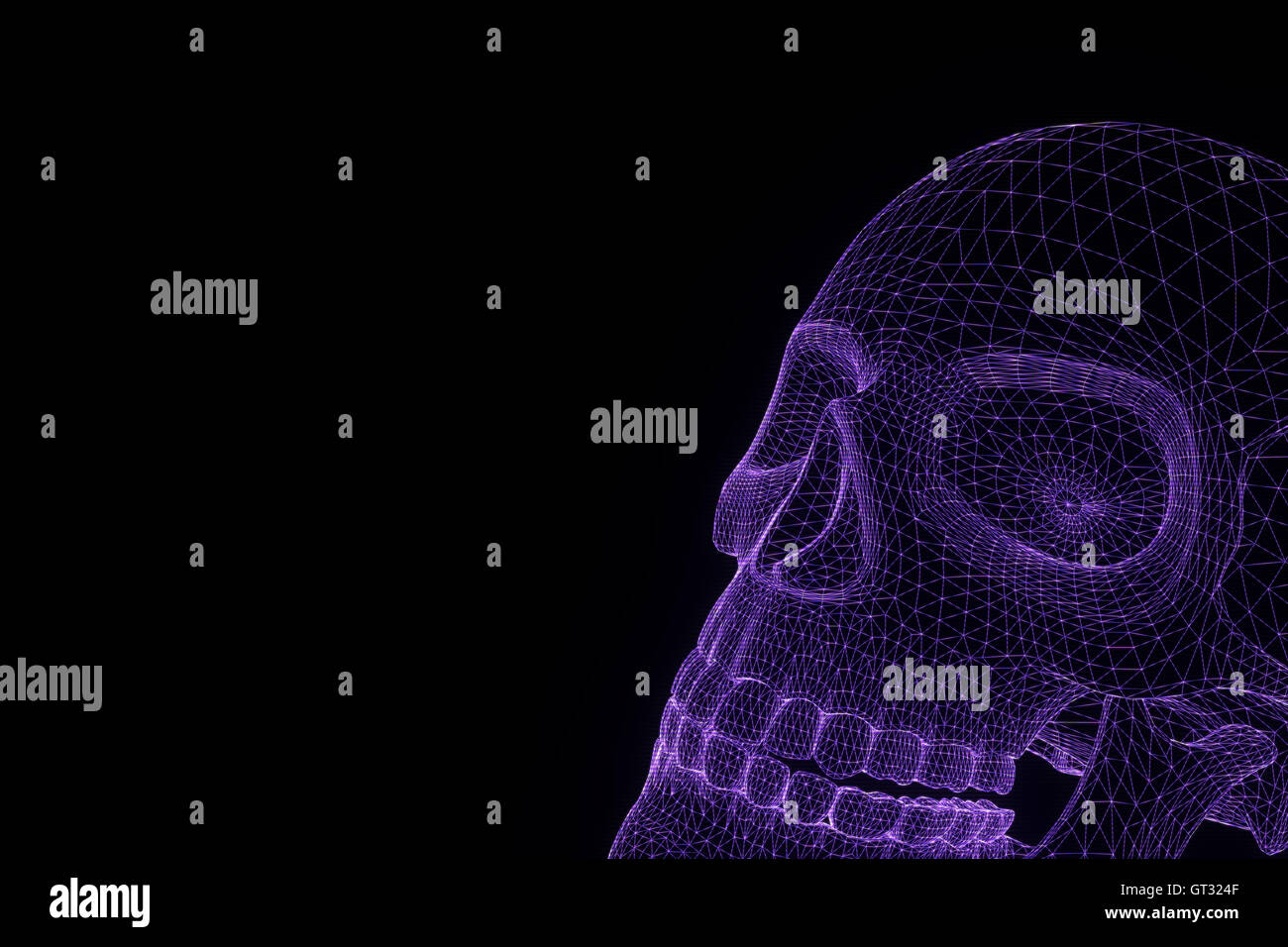 Human Skull 3D Wireframe Hologram in Motion. Nice 3D Rendering Stock ...
