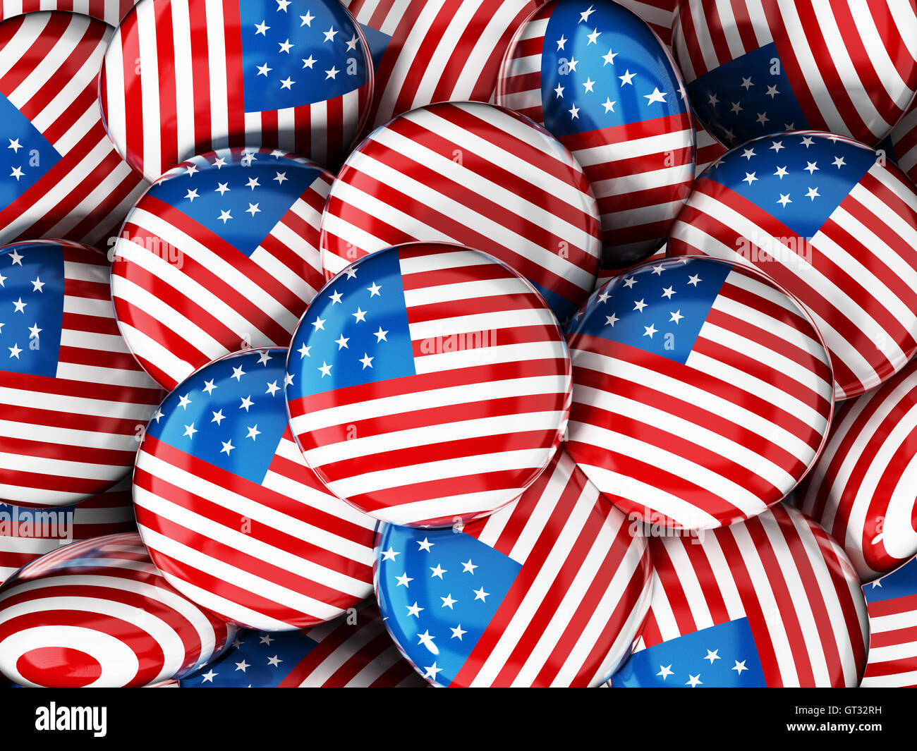 Stack of buttons with American flag. 3D illustration Stock Photo - Alamy