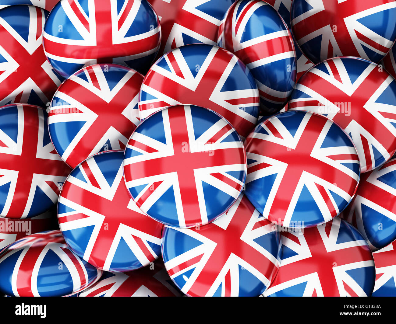 Stack of buttons with British flag. 3D illustration Stock Photo - Alamy