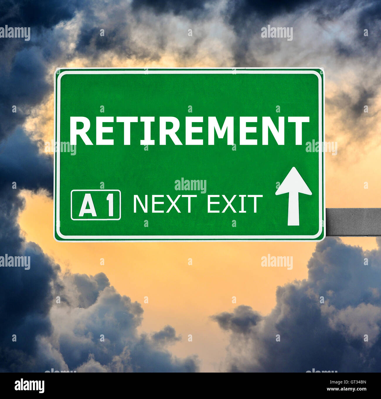 RETIREMENT road sign against clear blue sky Stock Photo - Alamy