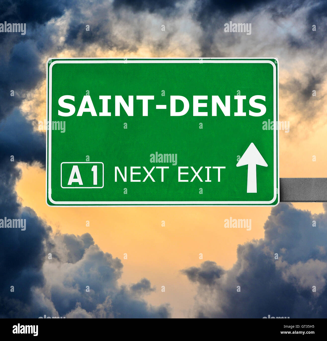 SAINT-DENIS road sign against clear blue sky Stock Photo - Alamy