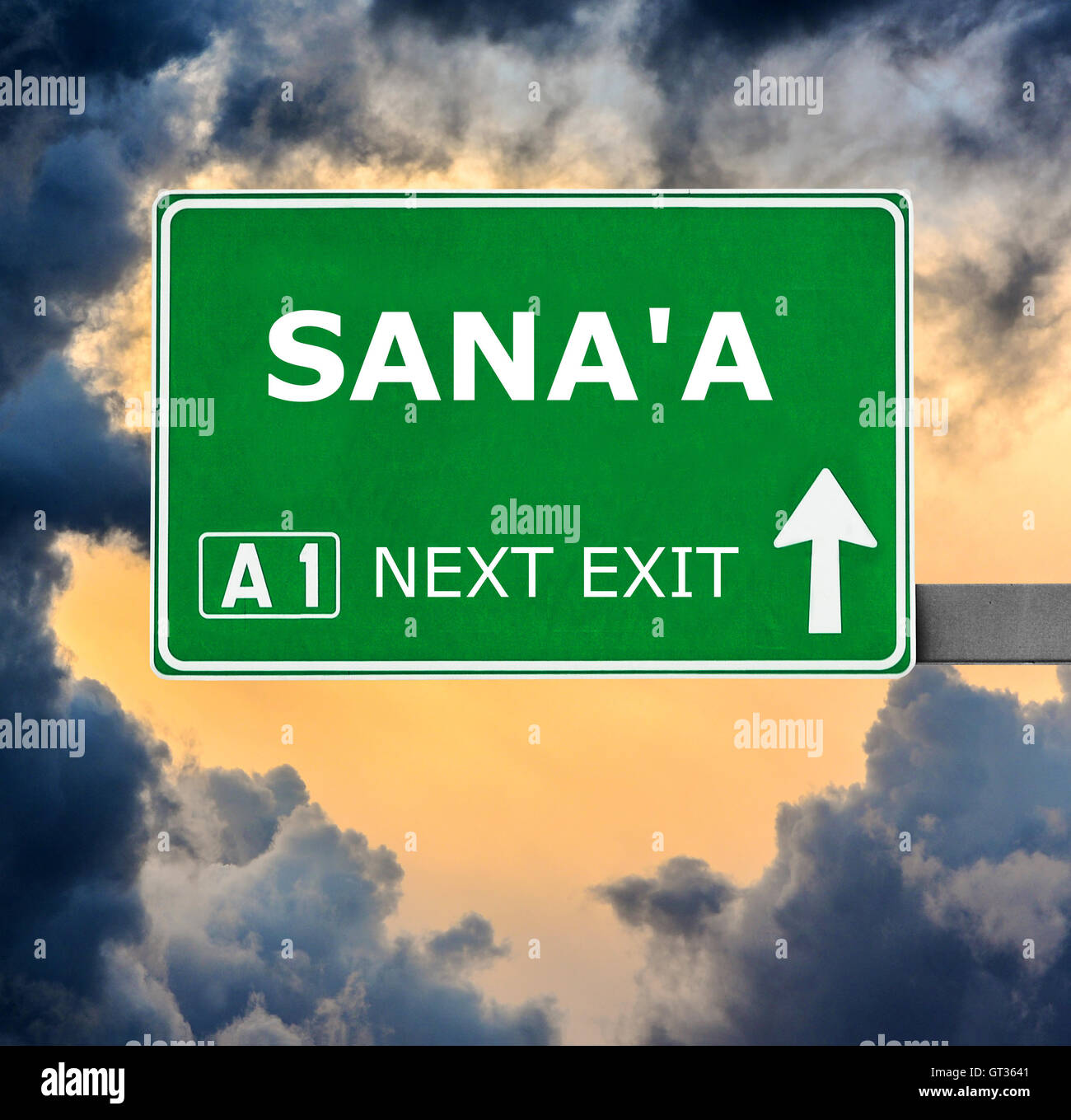 SANA'A road sign against clear blue sky Stock Photo - Alamy