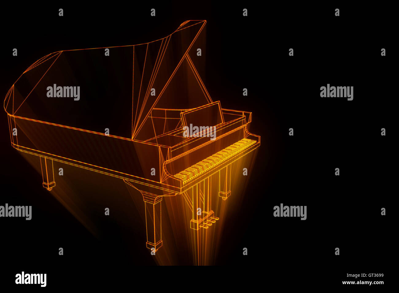 3D Music Piano in Wireframe Hologram Style. Nice 3D Rendering Stock ...