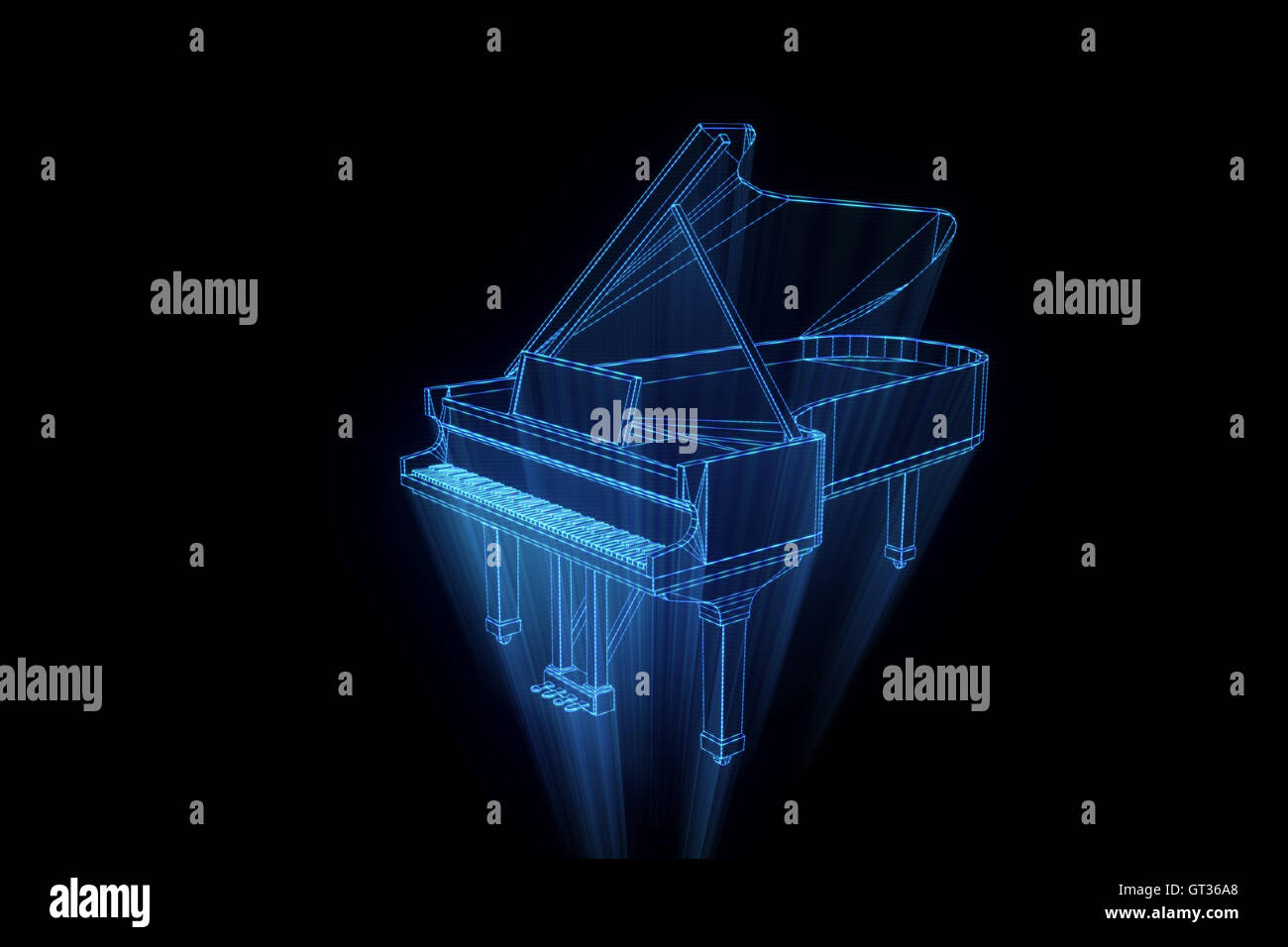 3D Music Piano in Wireframe Hologram Style. Nice 3D Rendering Stock ...
