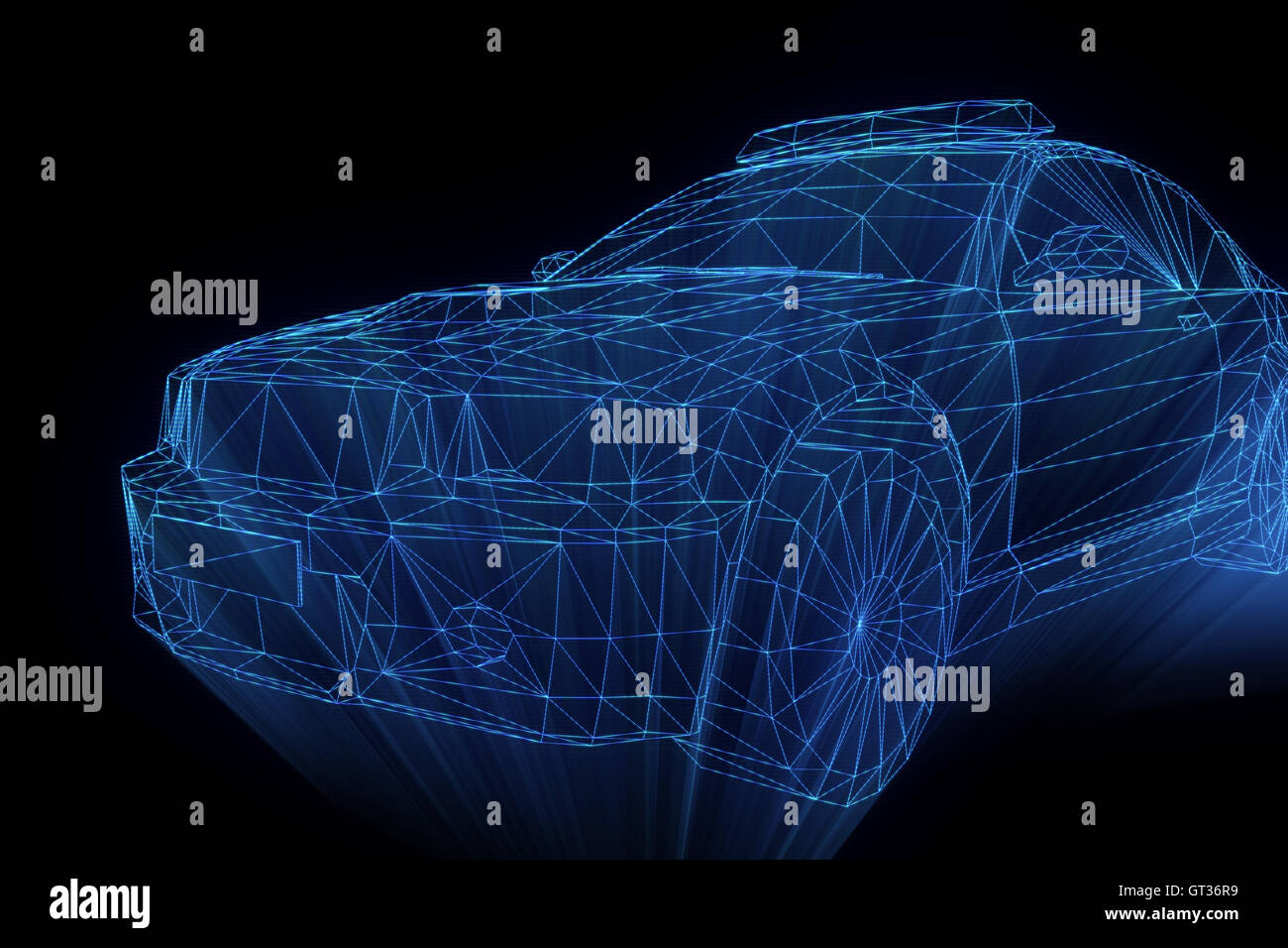 Police Car in Hologram Wireframe Style. Nice 3D Rendering Stock Photo ...