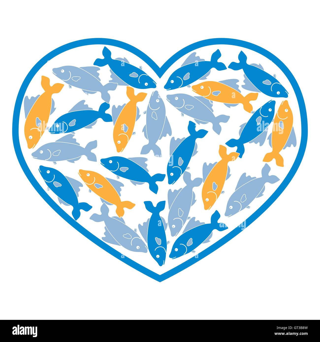 Cute picture of colored fish located along the contour of the heart on ...