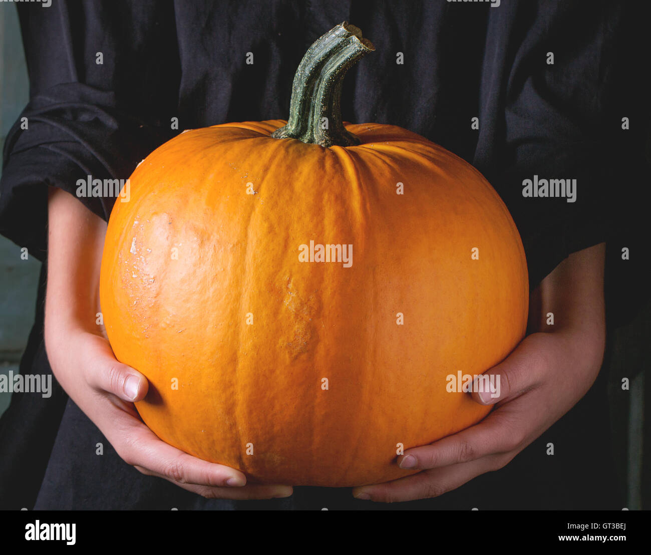 Big Pumpkin in child's hands Stock Photo - Alamy