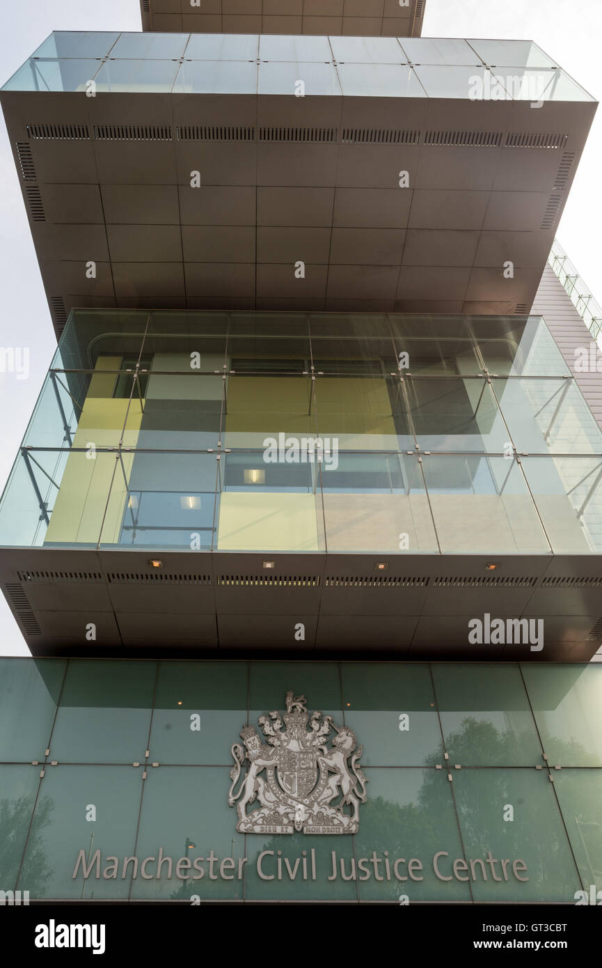 Front entrance to Manchester Civil Justice centre Stock Photo - Alamy