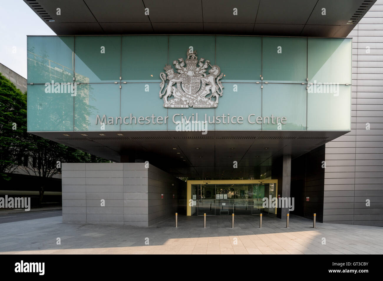 Front entrance to Manchester Civil Justice centre Stock Photo - Alamy