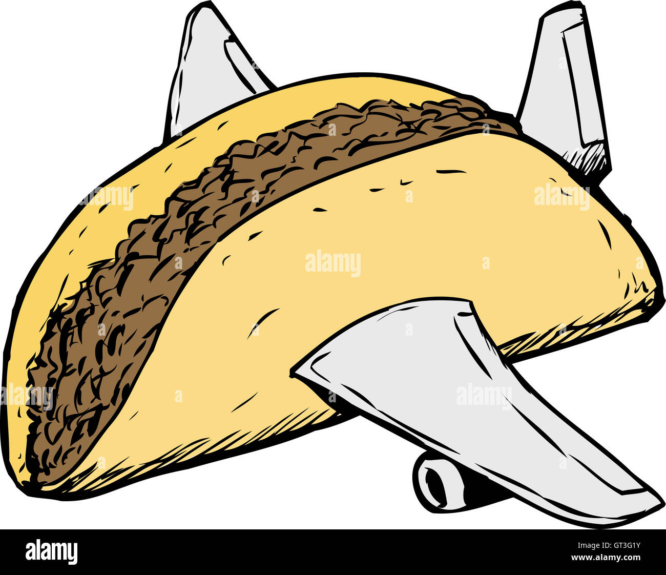 Corn shell taco stuffed with ground beef as fast food jet plane over ...