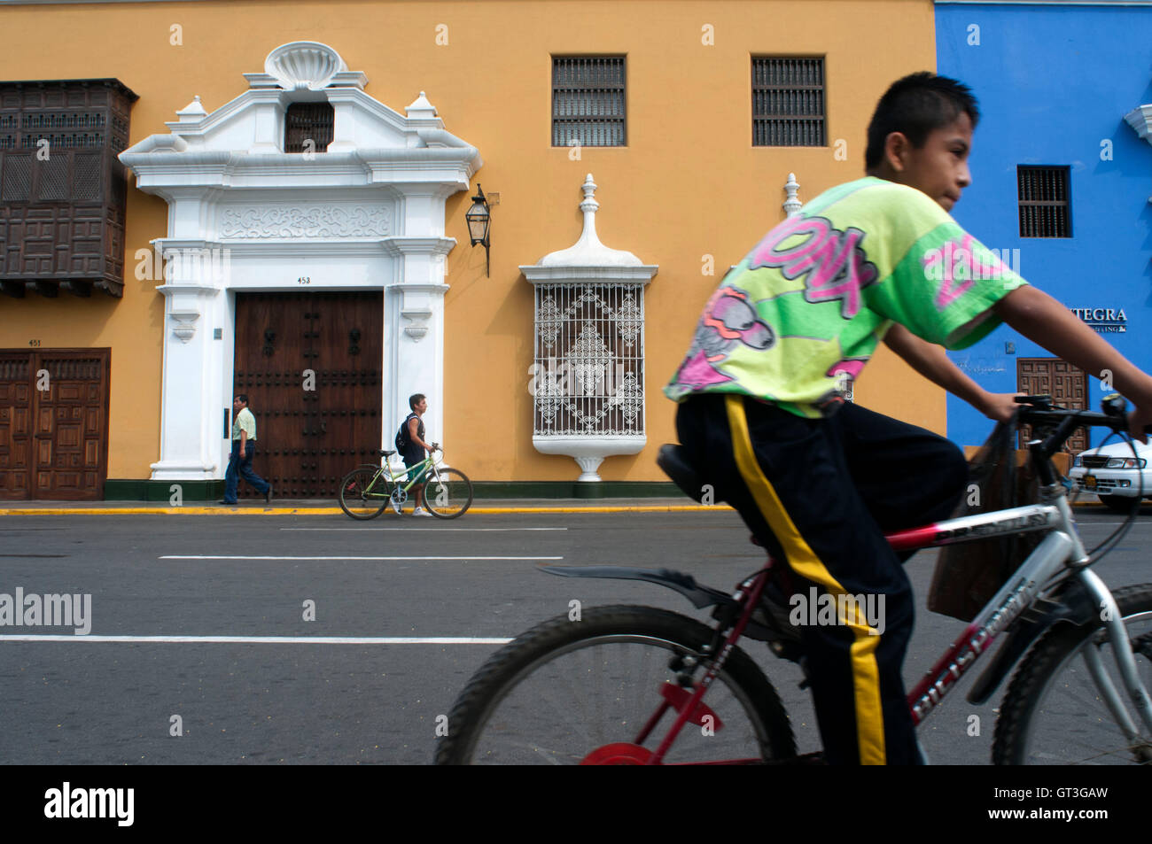 Trujillo city. Traditional architecture. Colonial art. Elegant facades ...