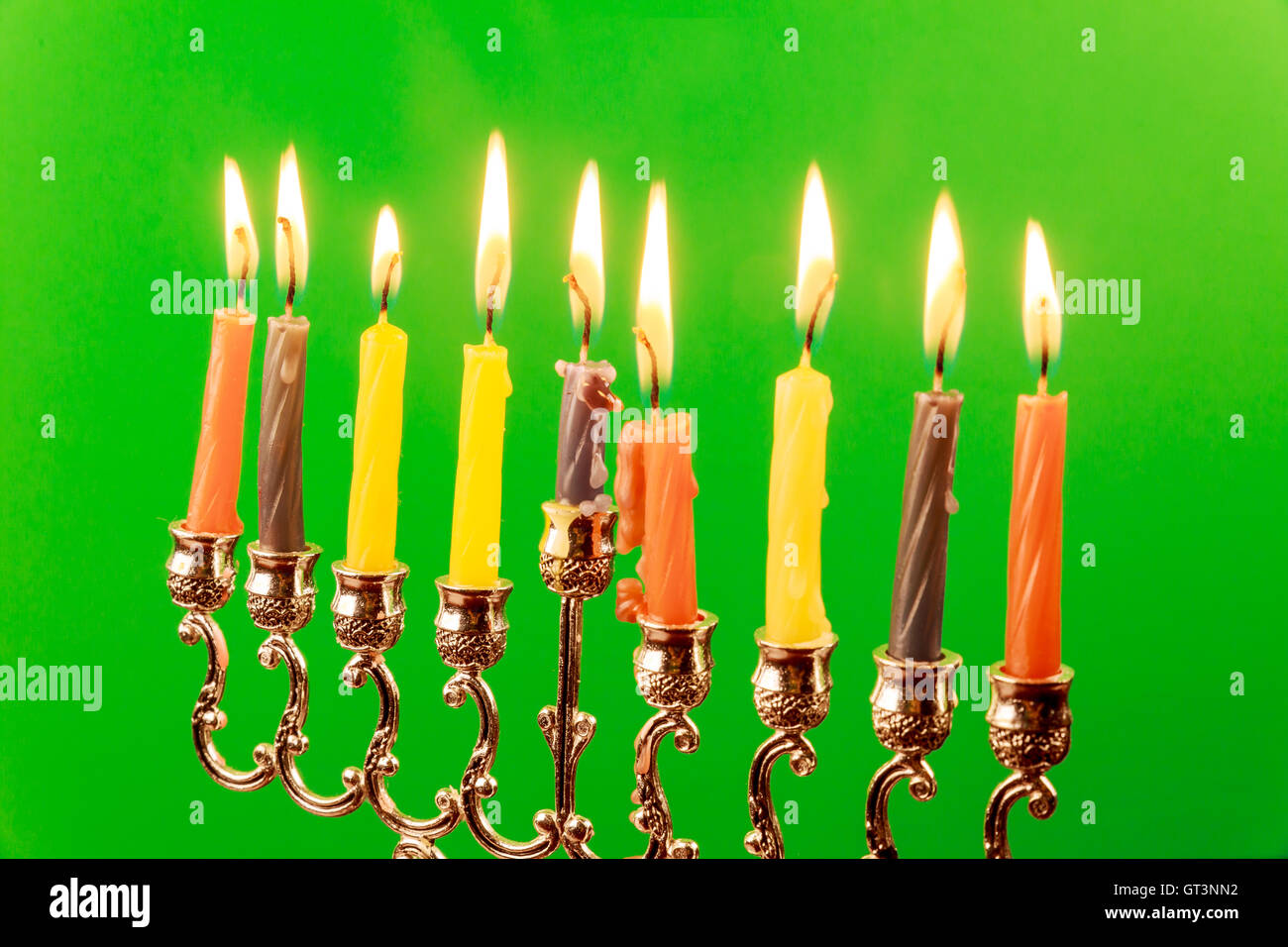 Menora of Hanuka on greenscreen Hanukkah menorah with candles Stock ...