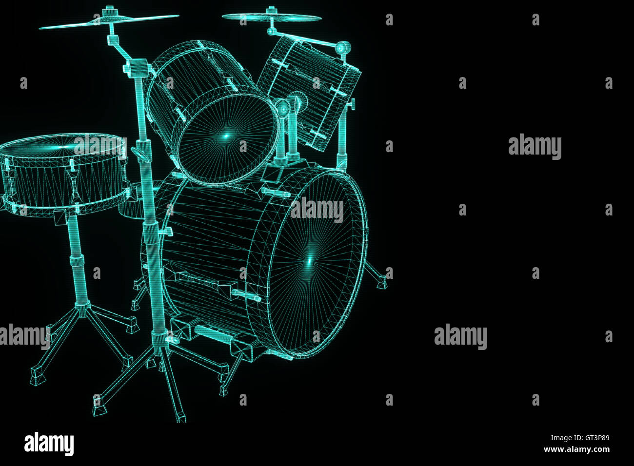 3D Music Drums in Wireframe Hologram Style. Nice 3D Rendering Stock ...