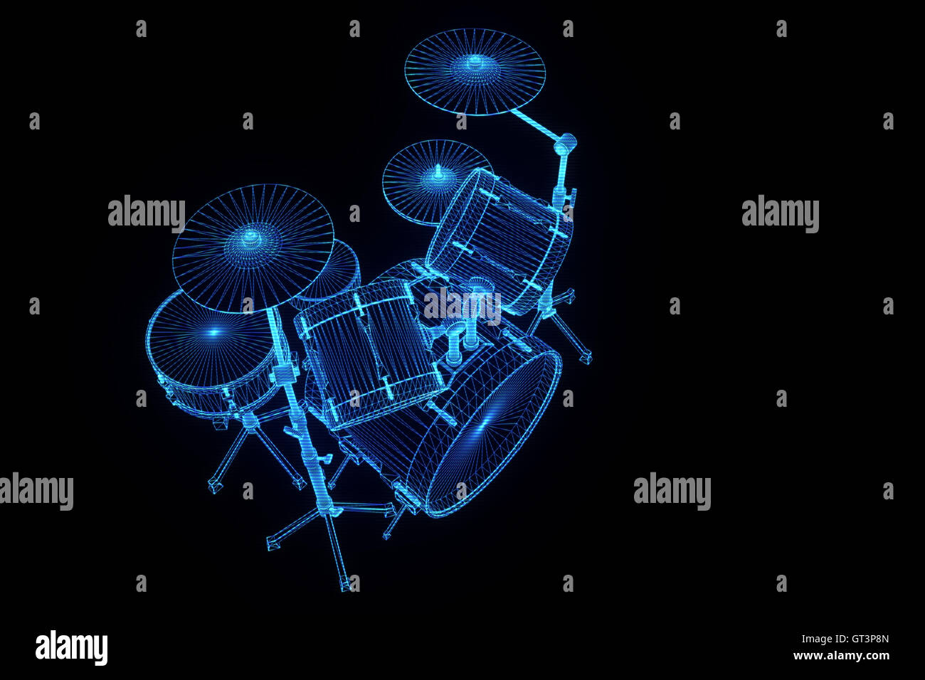3D Music Drums in Wireframe Hologram Style. Nice 3D Rendering Stock ...