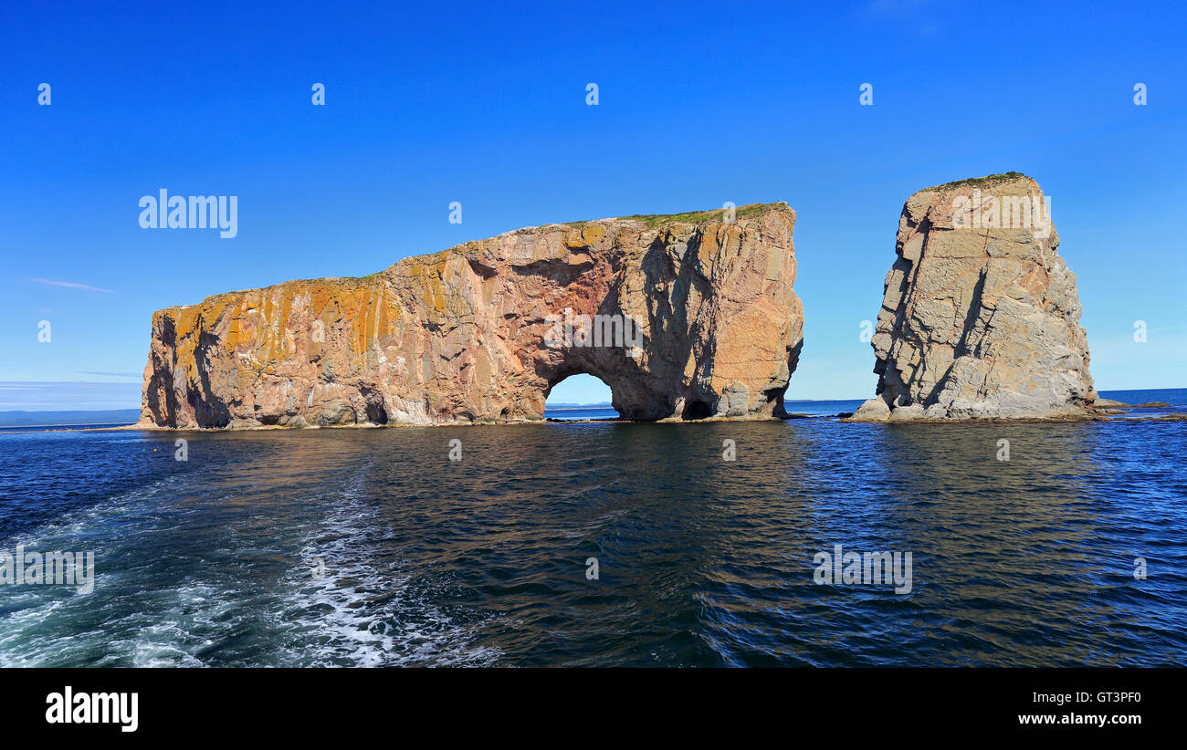 Perce Rock from the sea, Atlantic Ocean, Quebec, Canada Stock Photo - Alamy