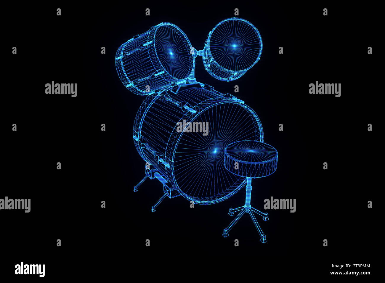 Nice 3D Drums in Wireframe or Hologram Style. Digital made with Cinema ...