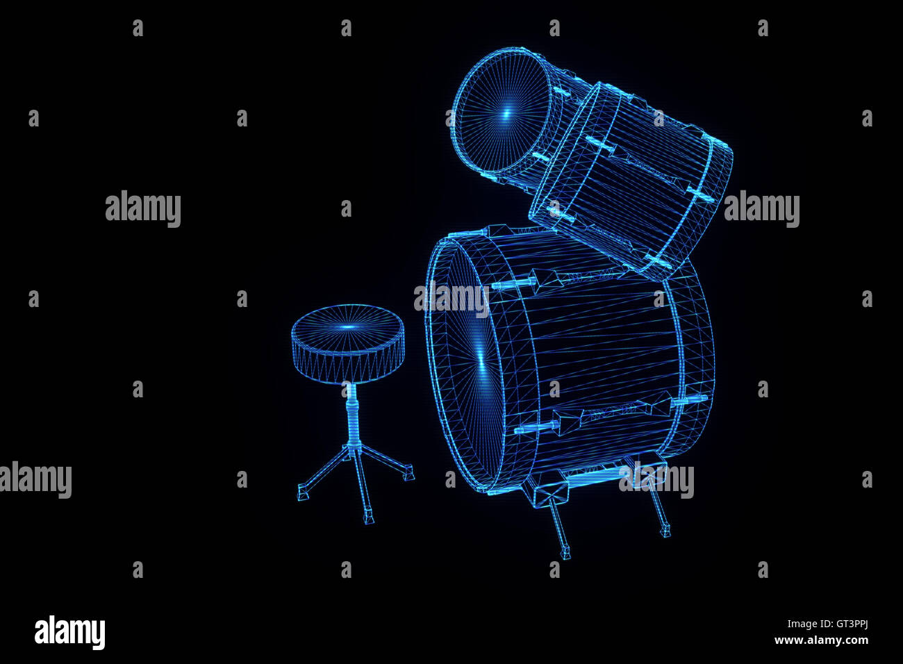 Nice 3D Drums in Wireframe or Hologram Style. Digital made with Cinema ...
