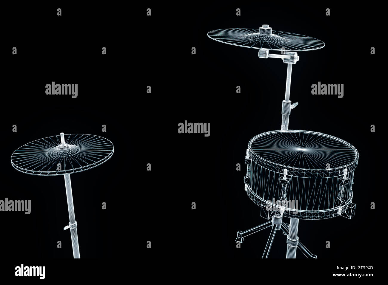 Nice 3D Drums in Wireframe or Hologram Style. Digital made with Cinema ...