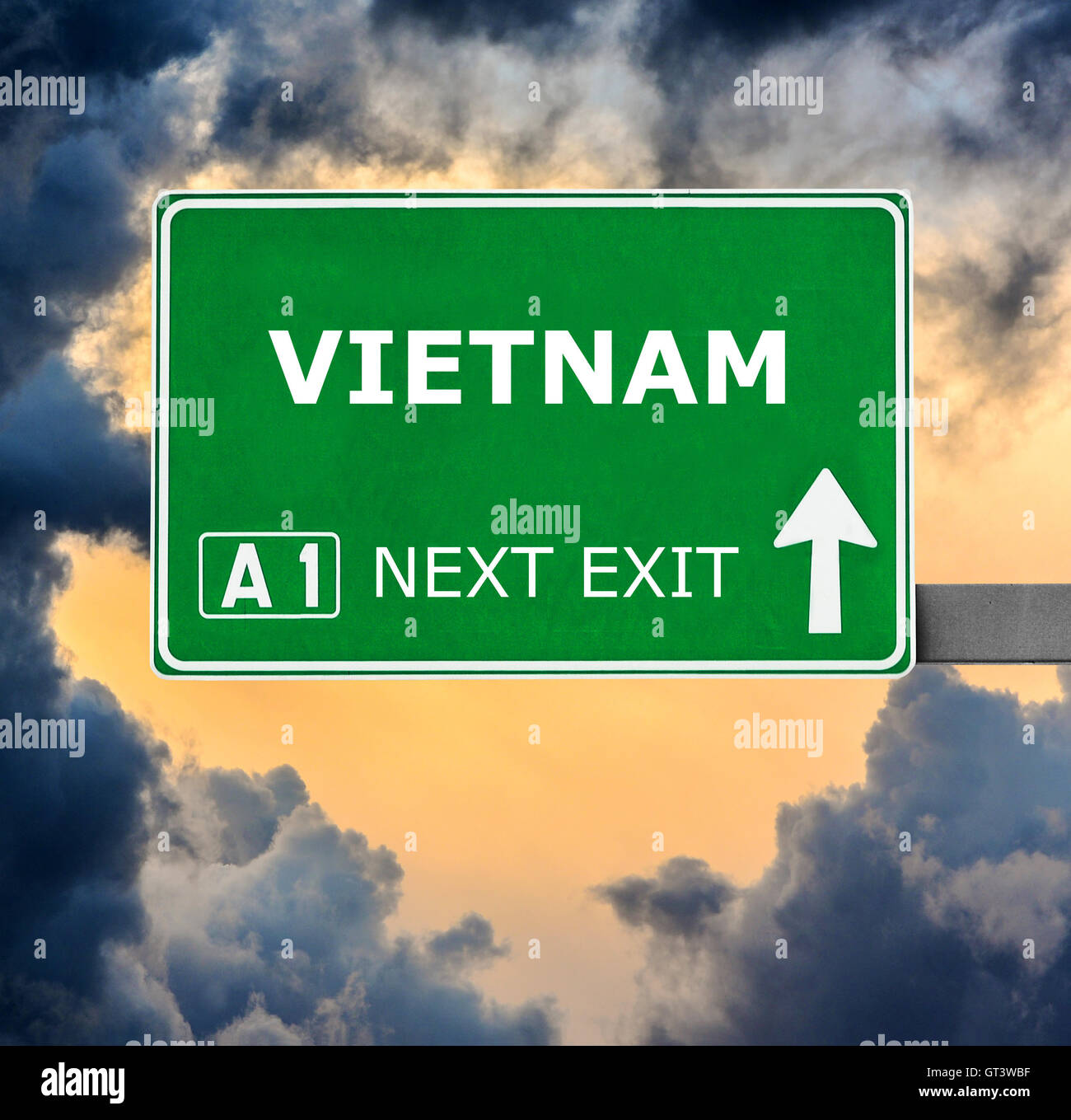 VIETNAM road sign against clear blue sky Stock Photo - Alamy