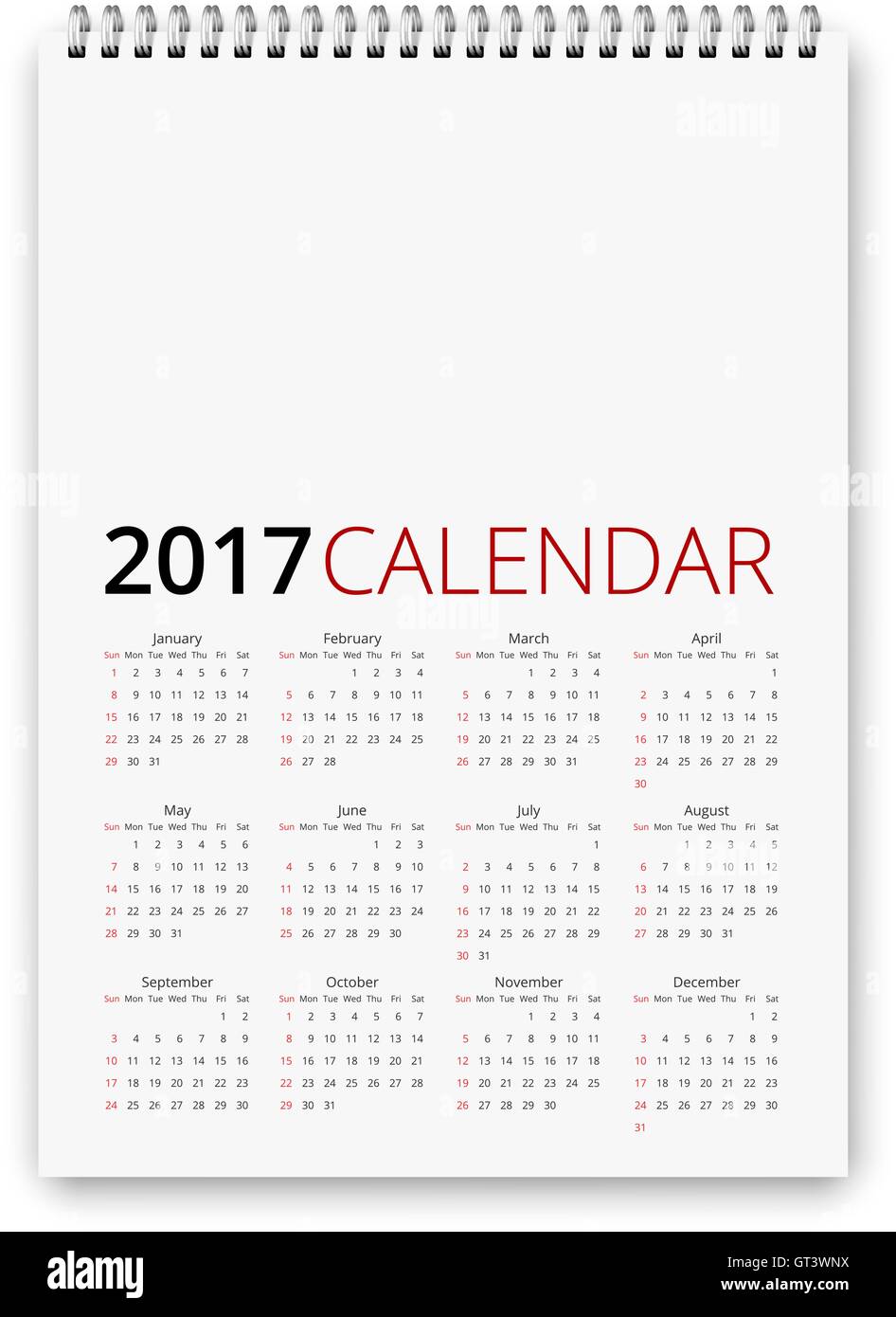 Calendar 2017 Vector Stock Vector Image & Art - Alamy