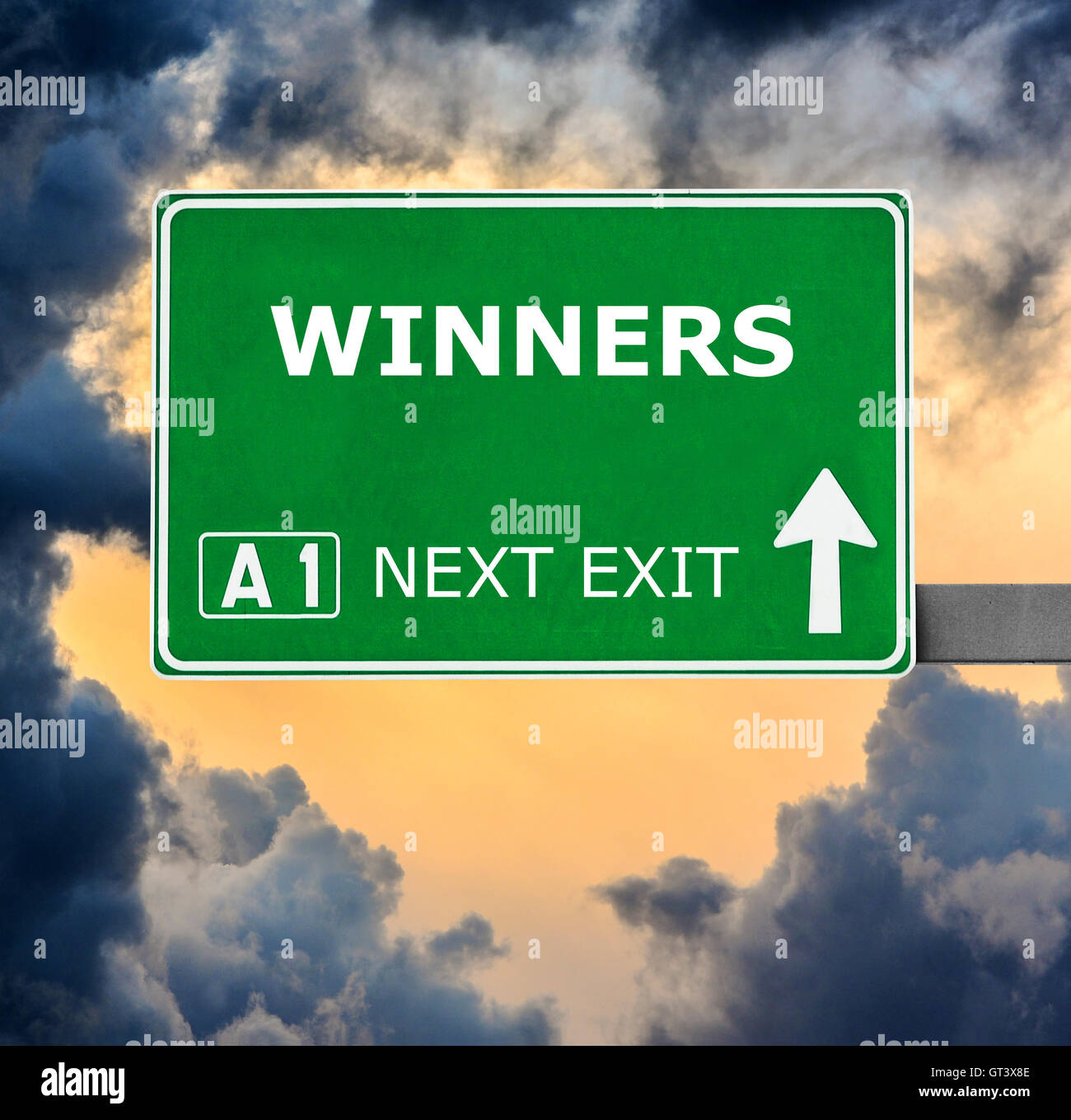 WINNERS road sign against clear blue sky Stock Photo - Alamy