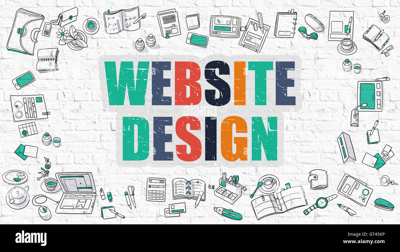 Website Design Concept with Doodle Design Icons Stock Photo - Alamy