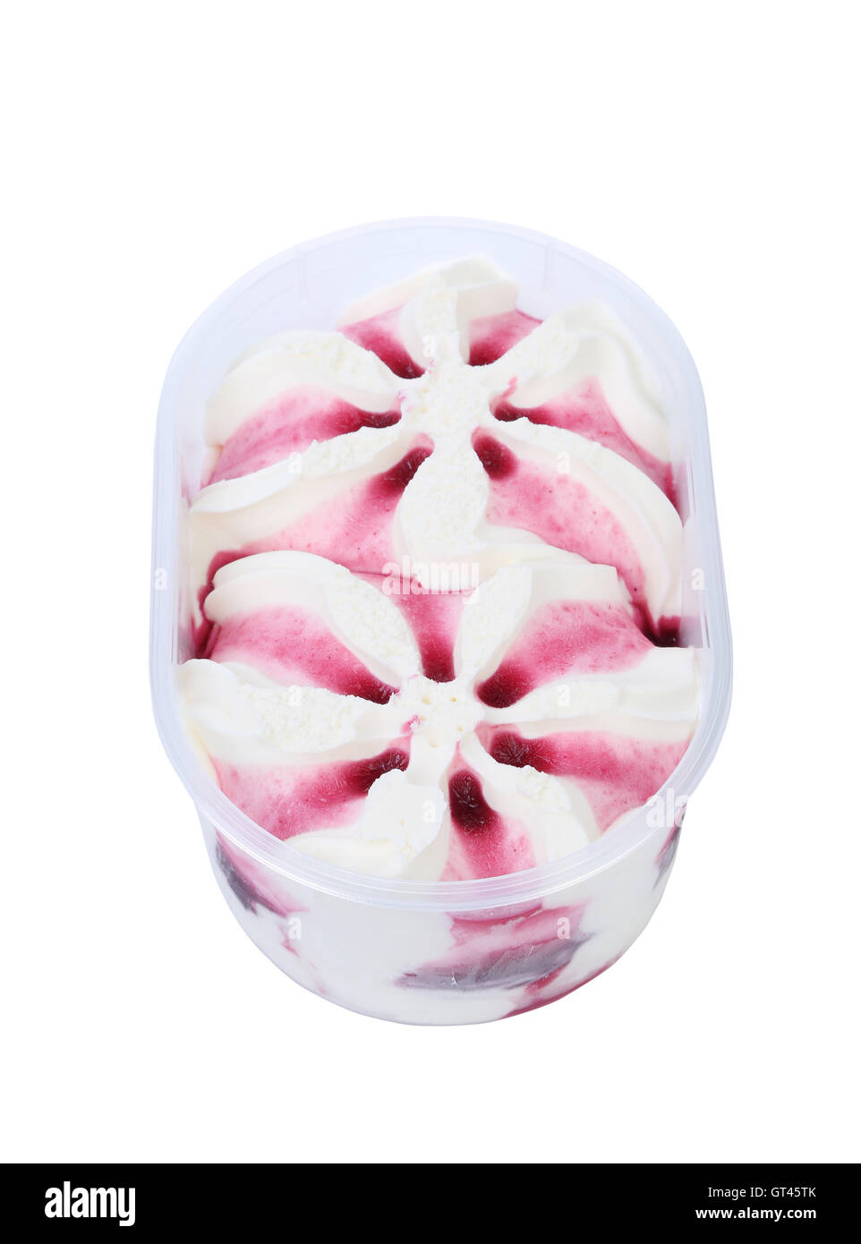 Vanilla ice cream with red syrup poured Stock Photo - Alamy