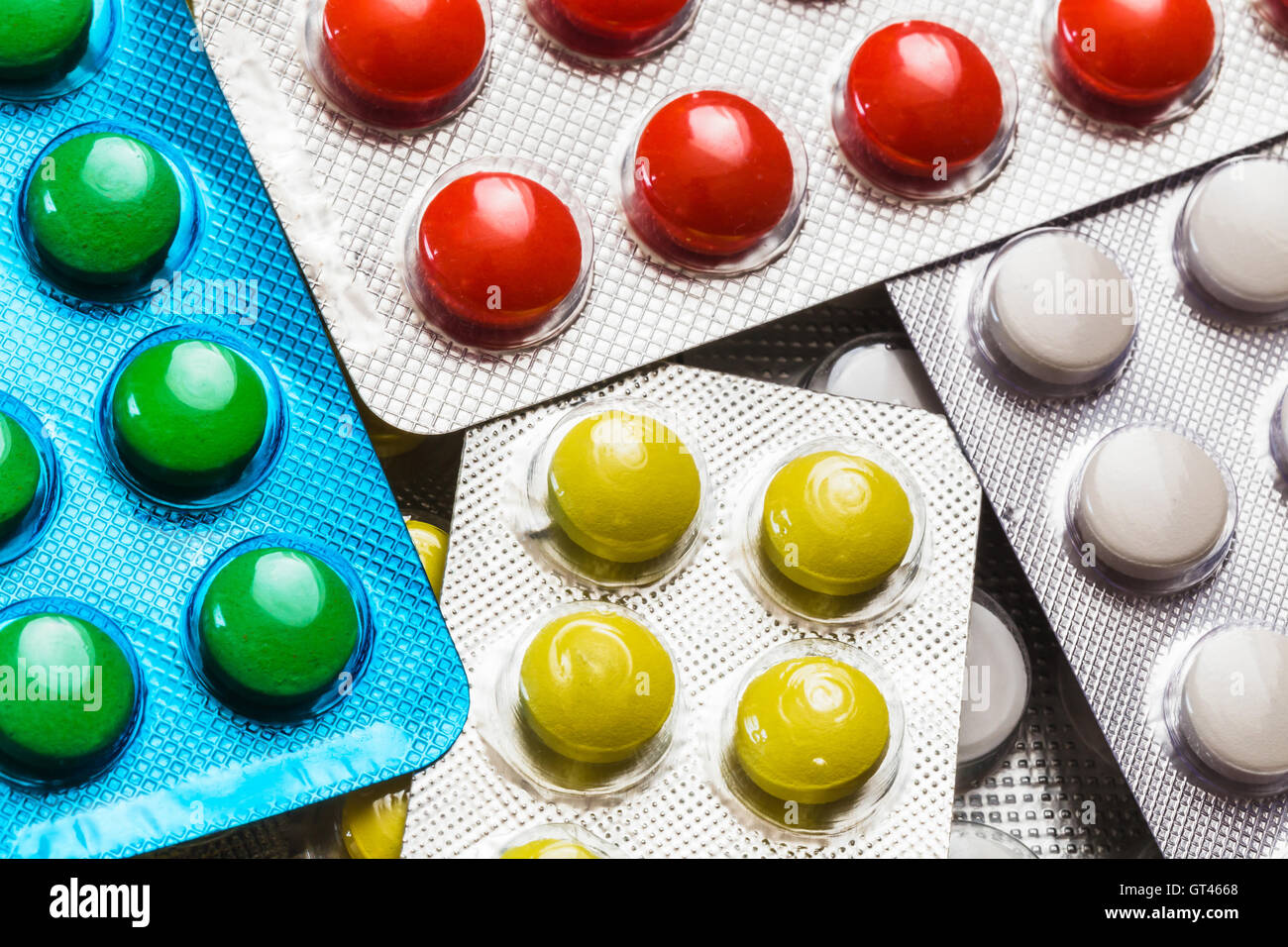 different colored pills in the pack Stock Photo - Alamy