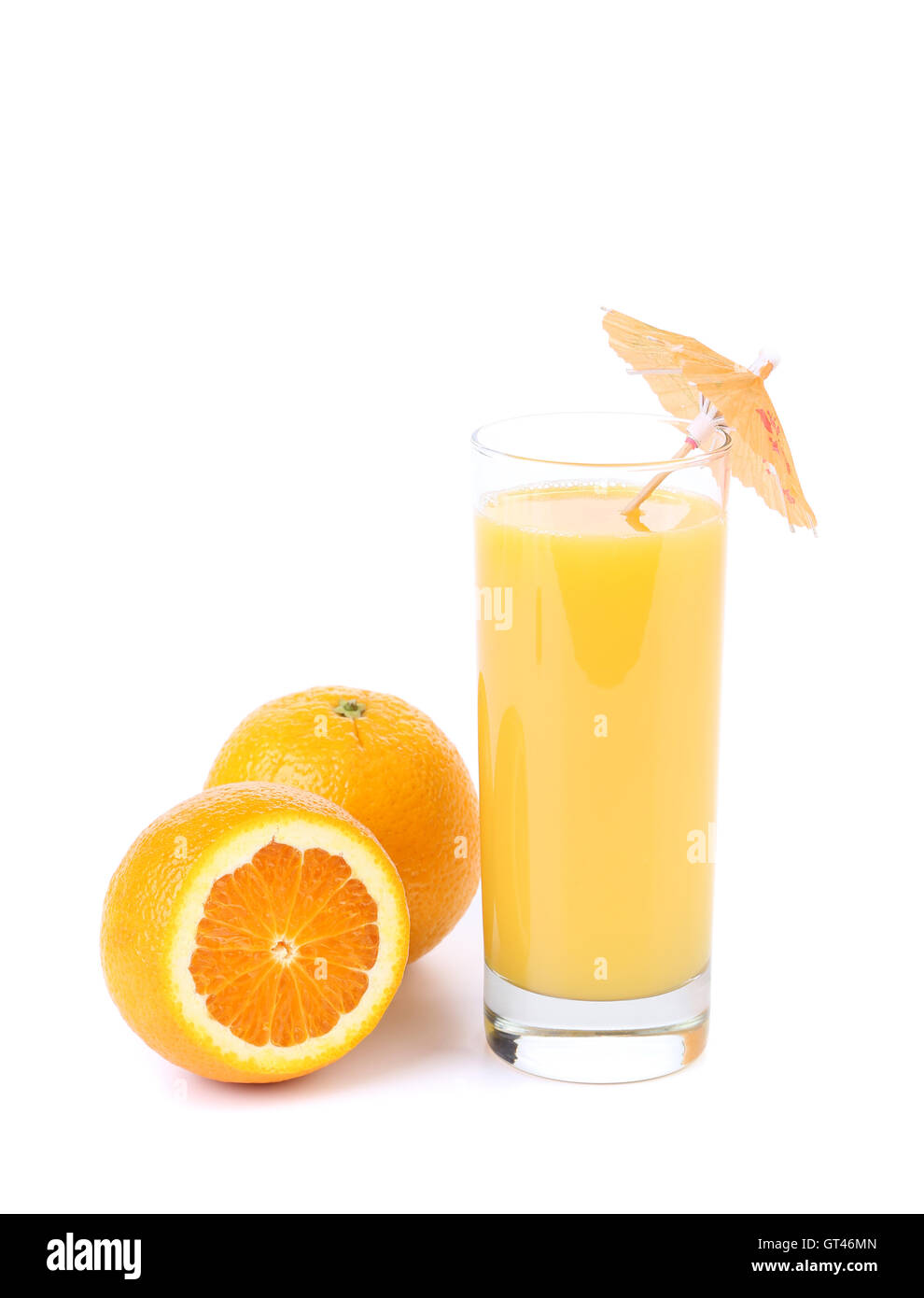 orange juice and slice isolated on white Stock Photo - Alamy