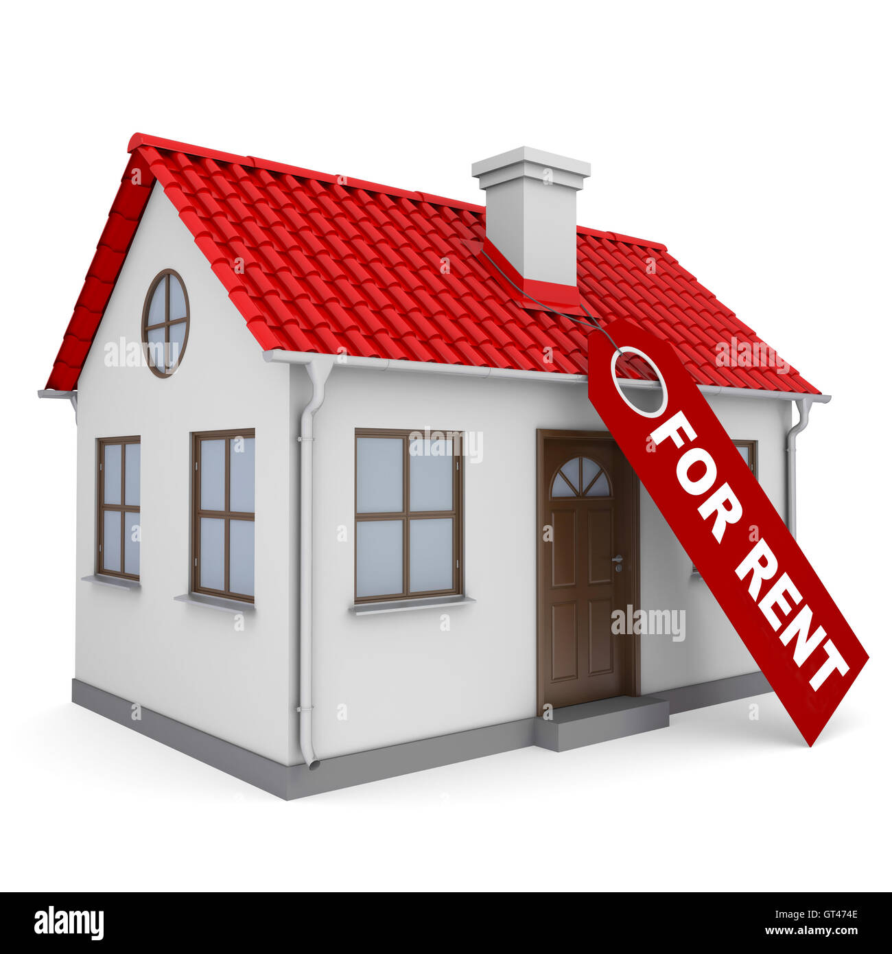 Small house with a label for the rent Stock Photo - Alamy