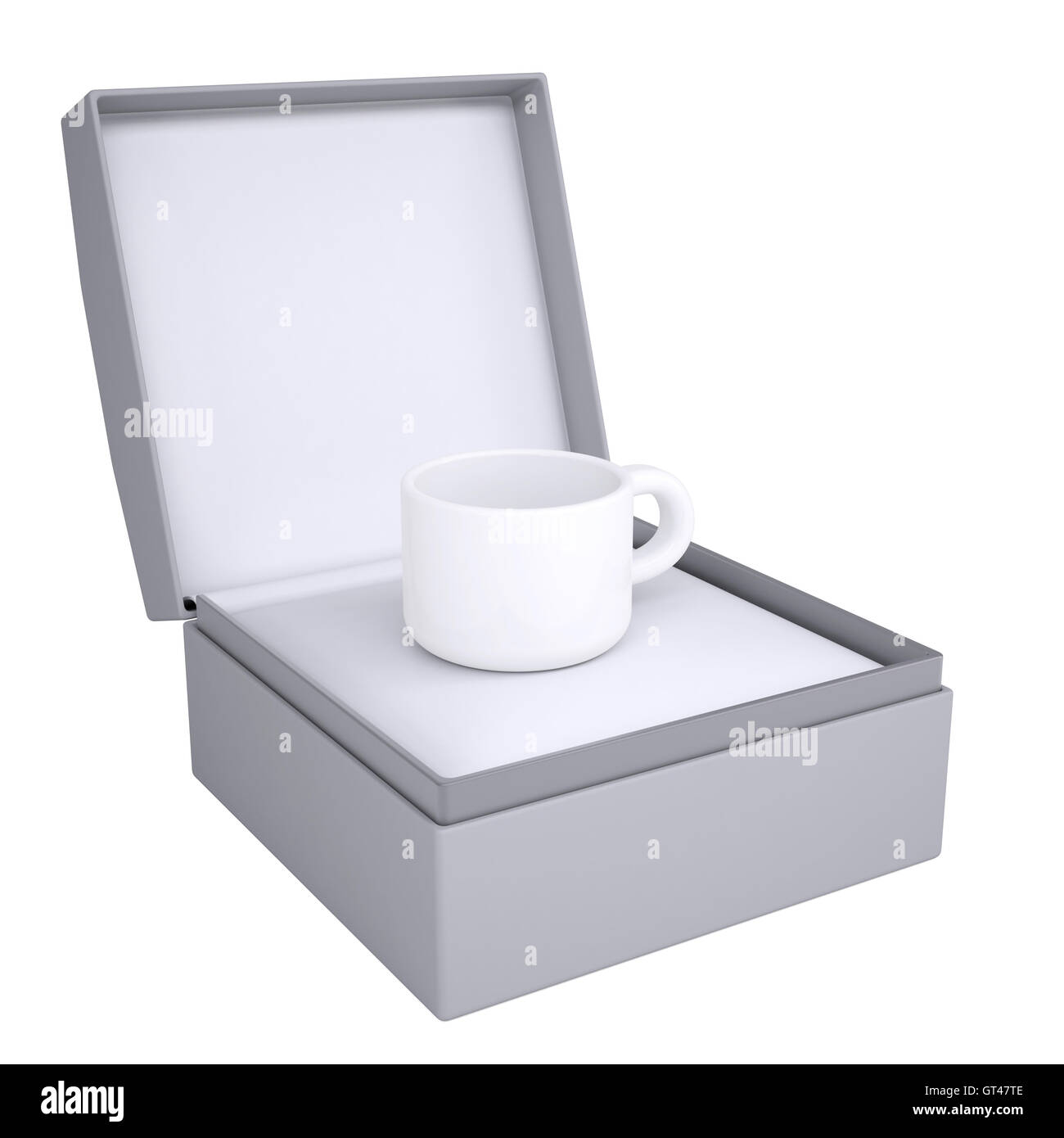 Coffee cup in open gift box Stock Photo - Alamy