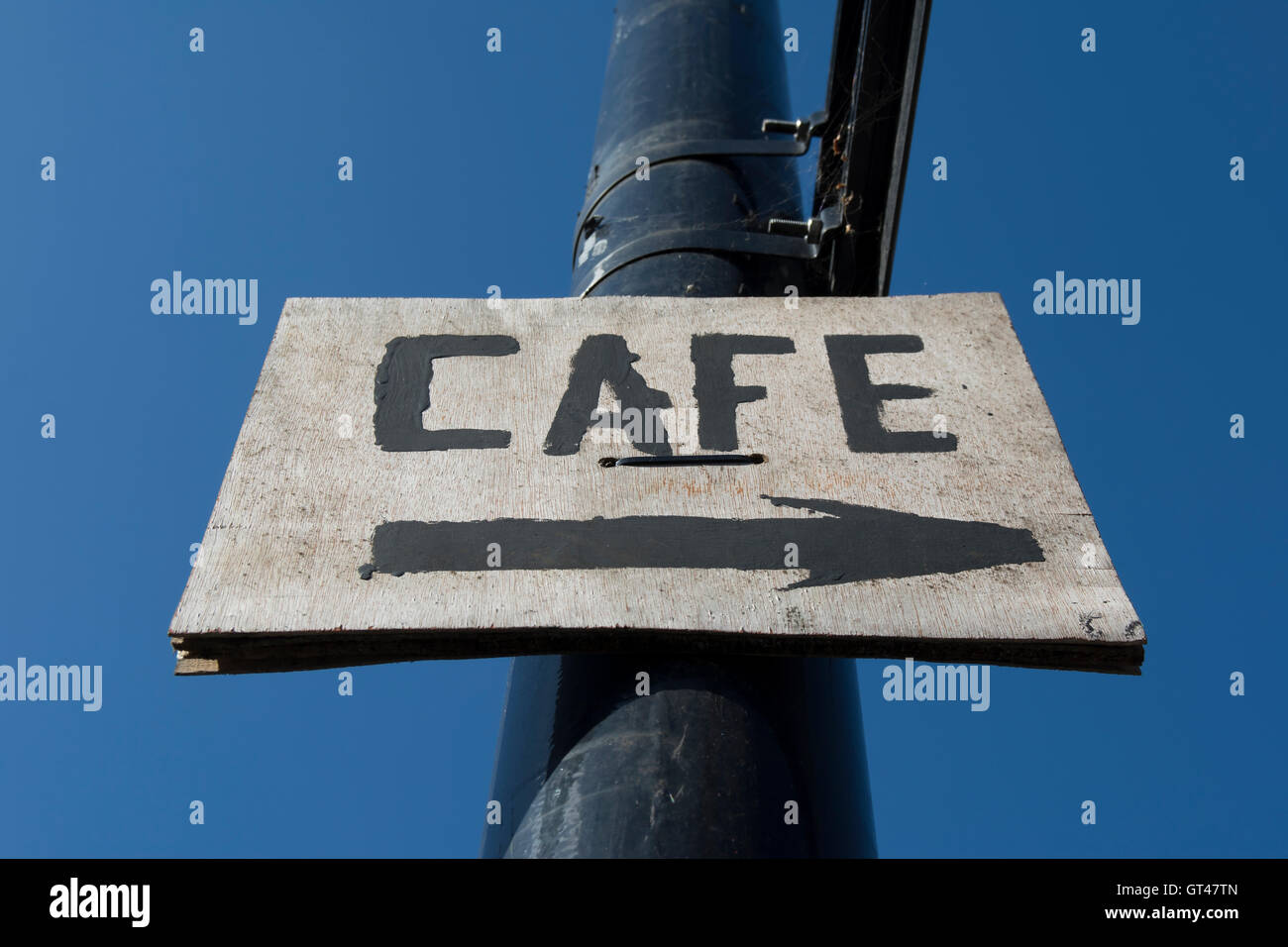 handmade sign for a cafe, fixed to a lampost in hounslow, middlesex ...