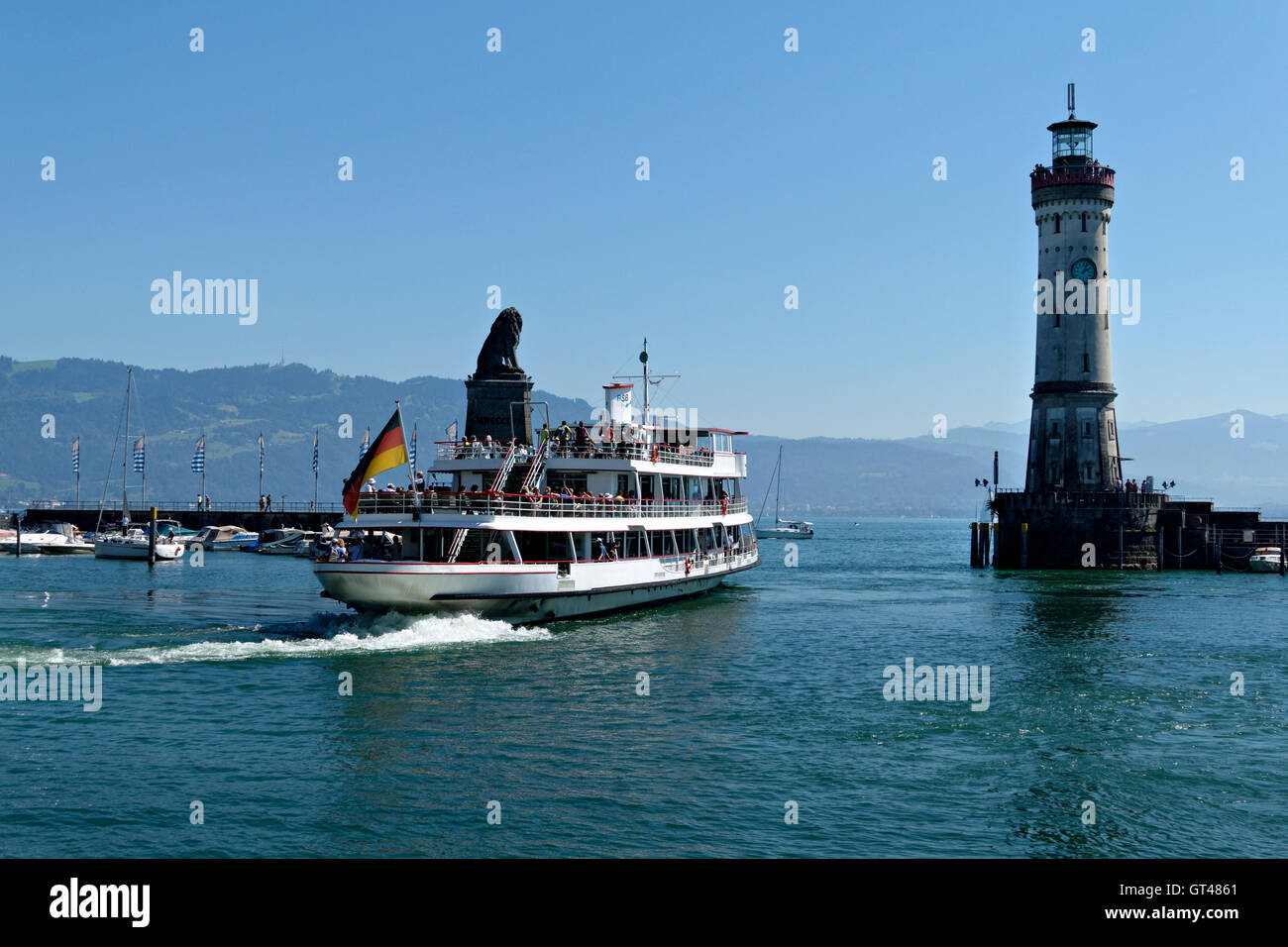 Ferry boat the Bavarian lion and the new lighthouse built in 1856 in ...